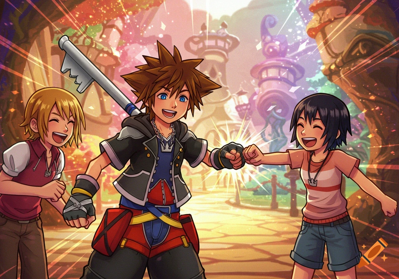 Sora from Kingdom Hearts wields a glowing sword while facing Captain ...