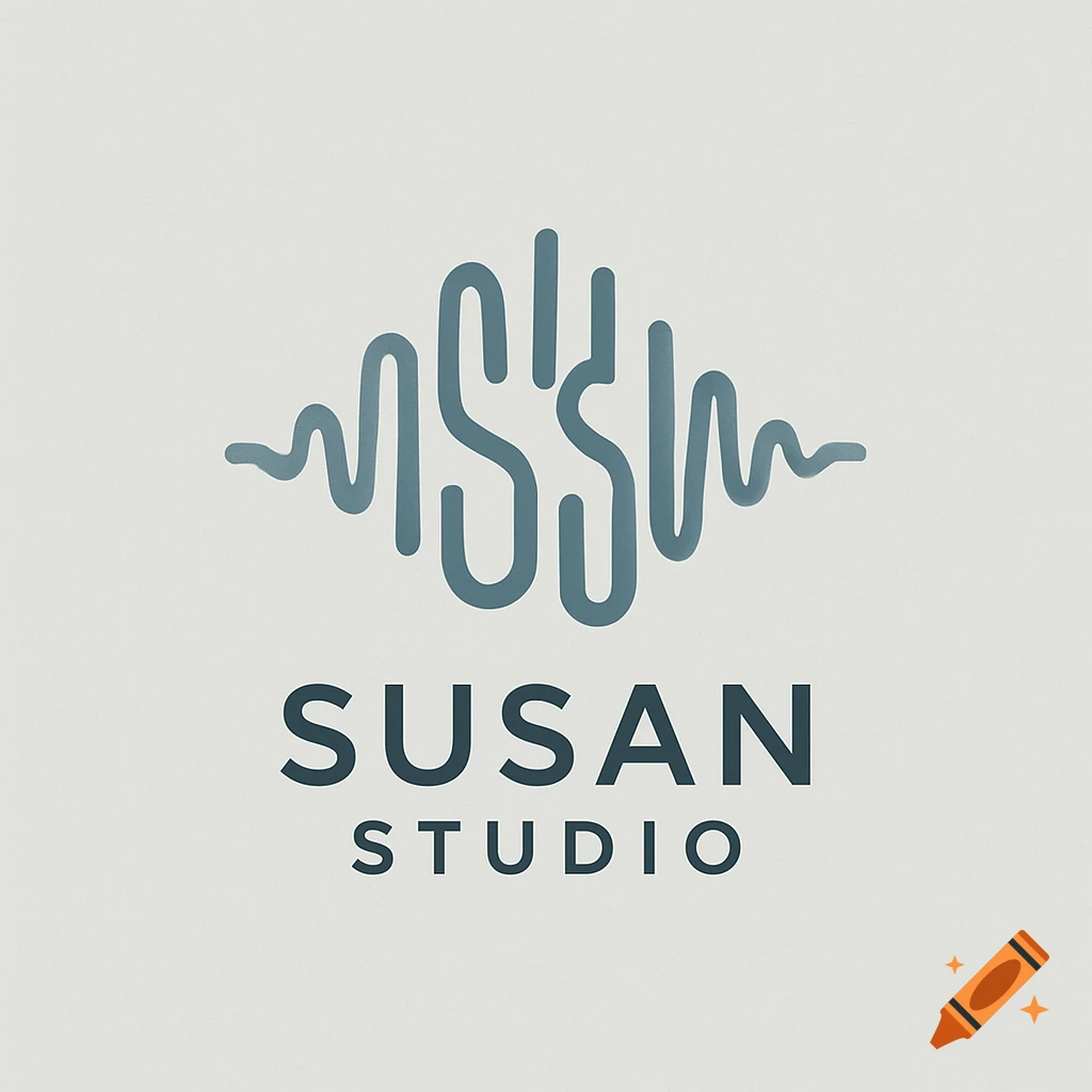 A minimalist logo for 'Susan Studio' with dark grey text and a teal ...