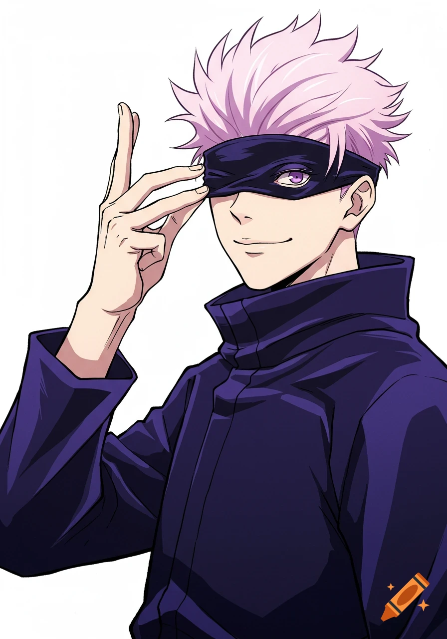 Full body illustration of Satoru Gojo in a dynamic pose on Craiyon