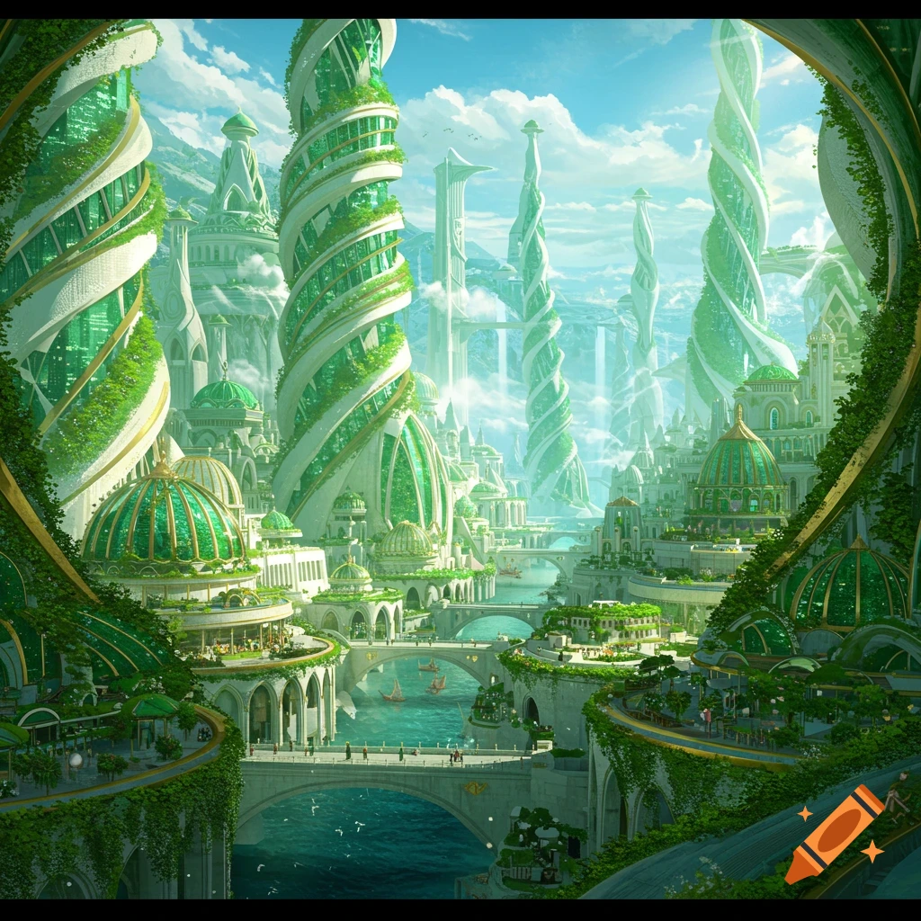 Vibrant fantasy underground city with elaborate domed buildings ...