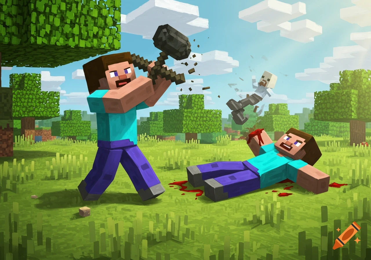 An angry Minecraft Steve character in a dark, torch-lit dungeon ...