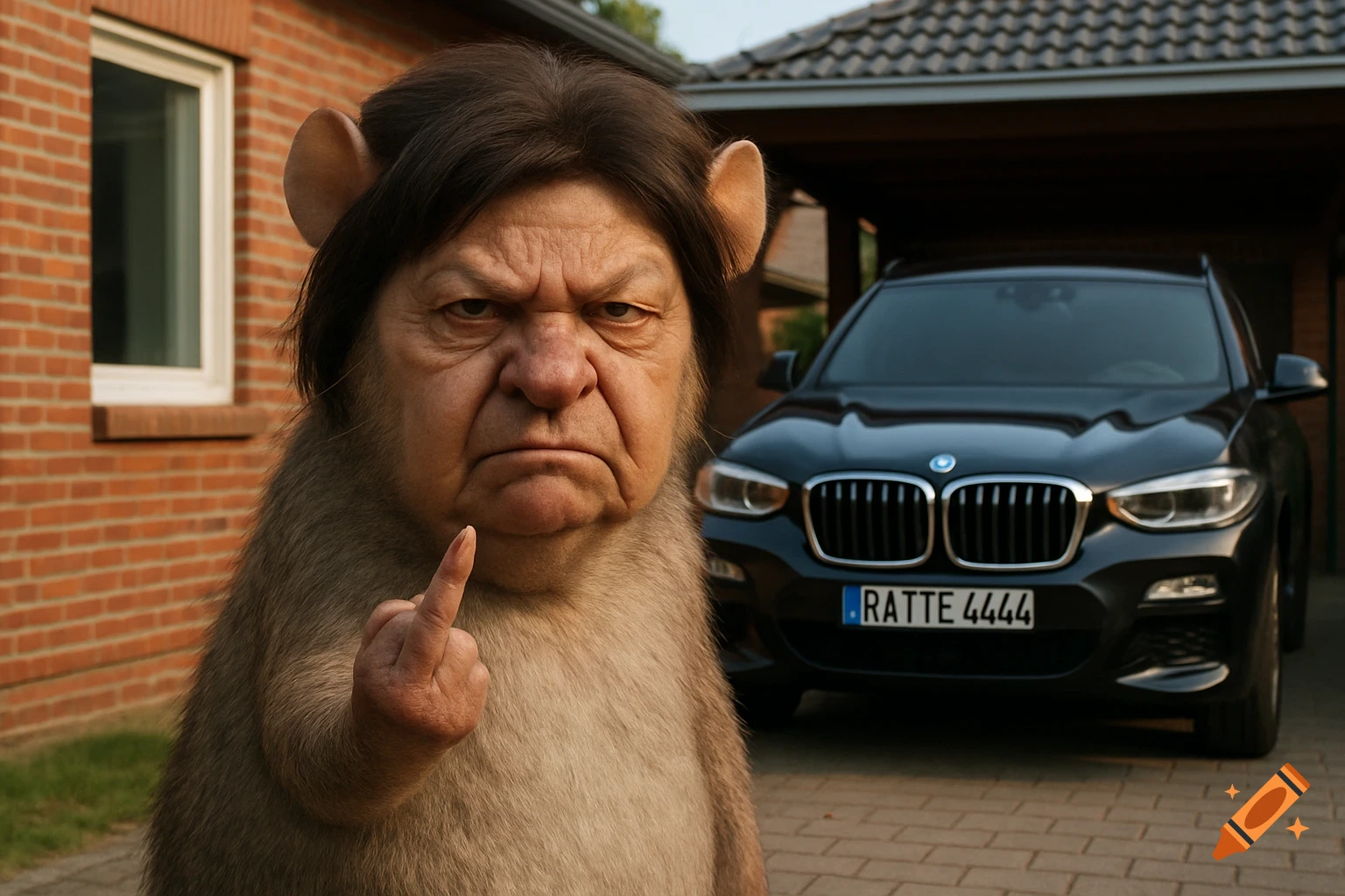 A grumpy, furry rat-like creature with an old woman's face and dark ...