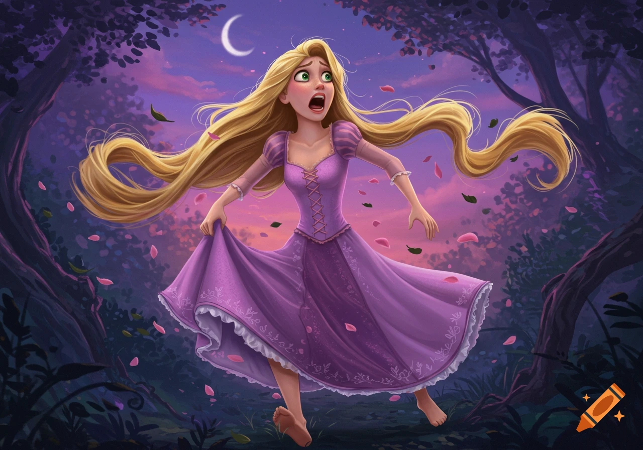 Princess Aurora and Cinderella sit on a rock at sunset in 2D digital ...