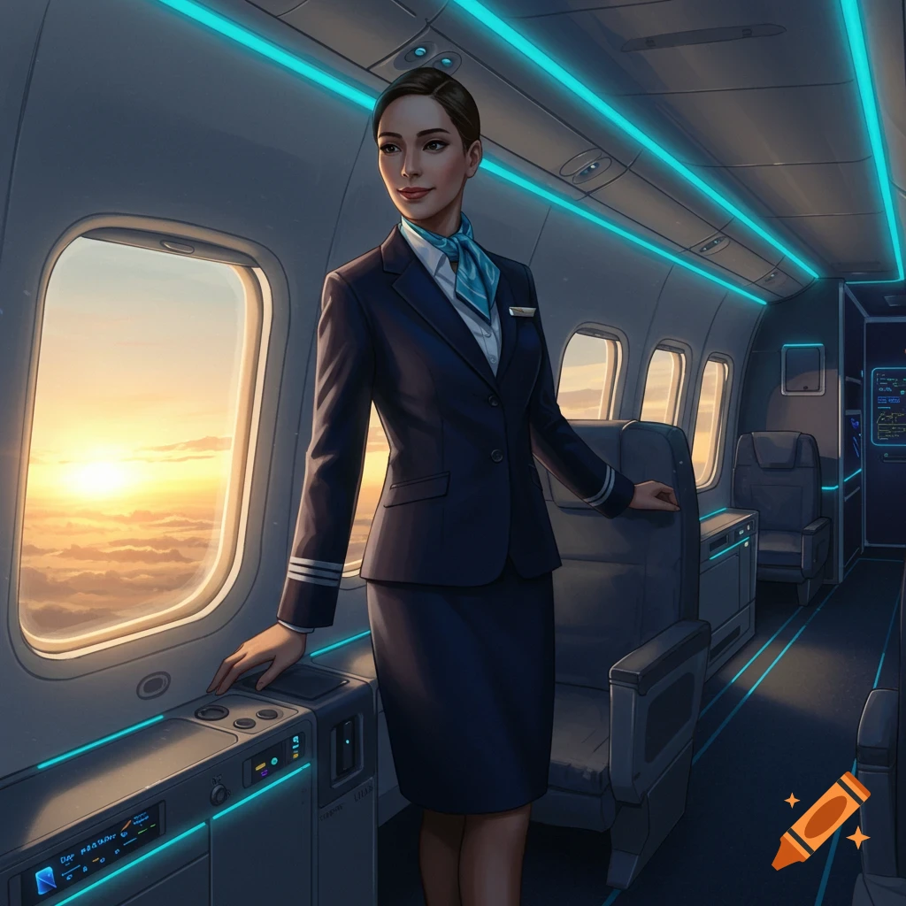 Cartoon drawing of a Looney Tunes-style stewardess on Craiyon