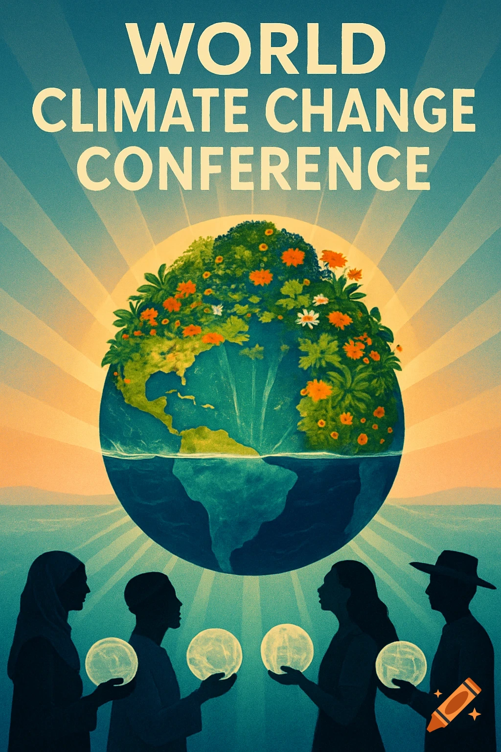 A vibrant poster for the World Climate Change Conference, depicting ...