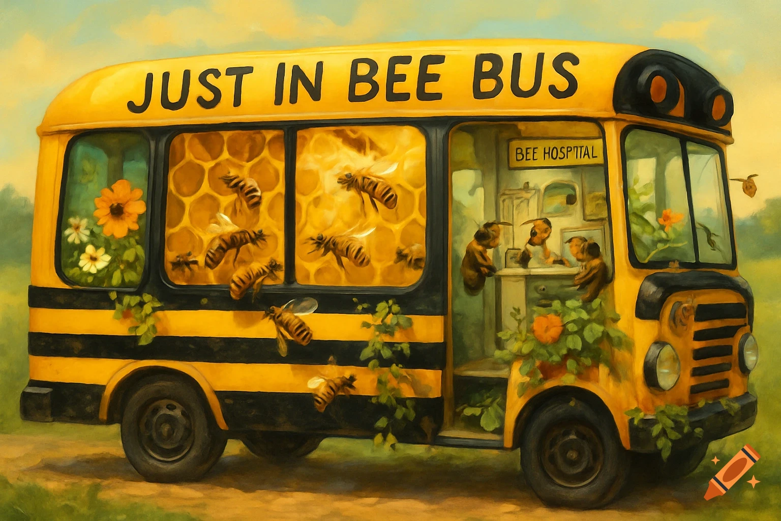 A whimsical cartoon bee with a hat and "VOTE FOR AUBREY" on its wings ...