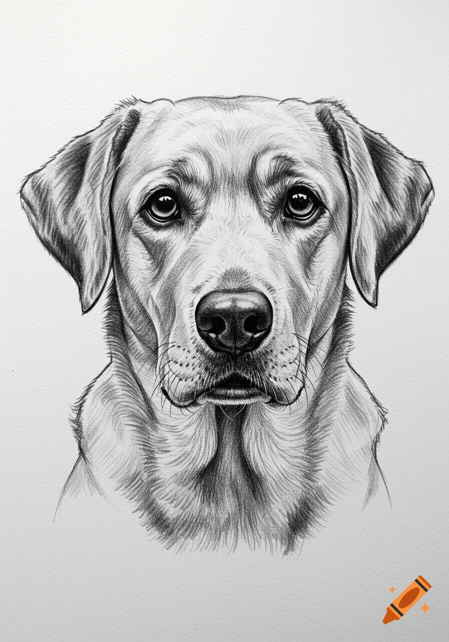 Black and white fineline portrait of a labrador retriever for coloring ...