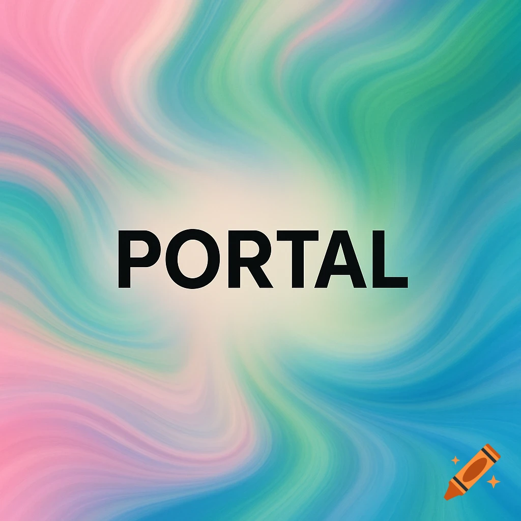 The word PORTAL in bold black text centered on a vibrant, swirling ...