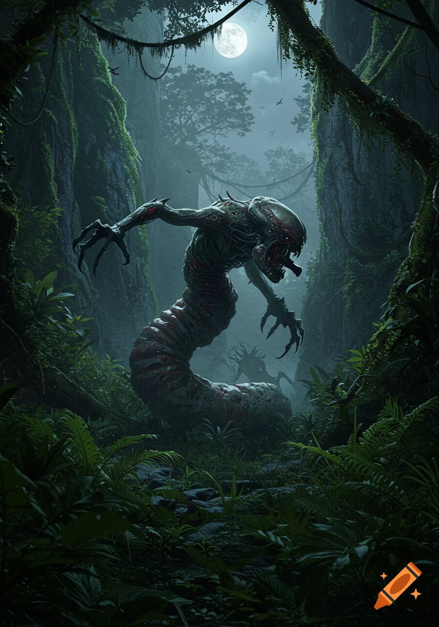 A terrifying, worm-like creature with sharp claws and glowing red eyes ...