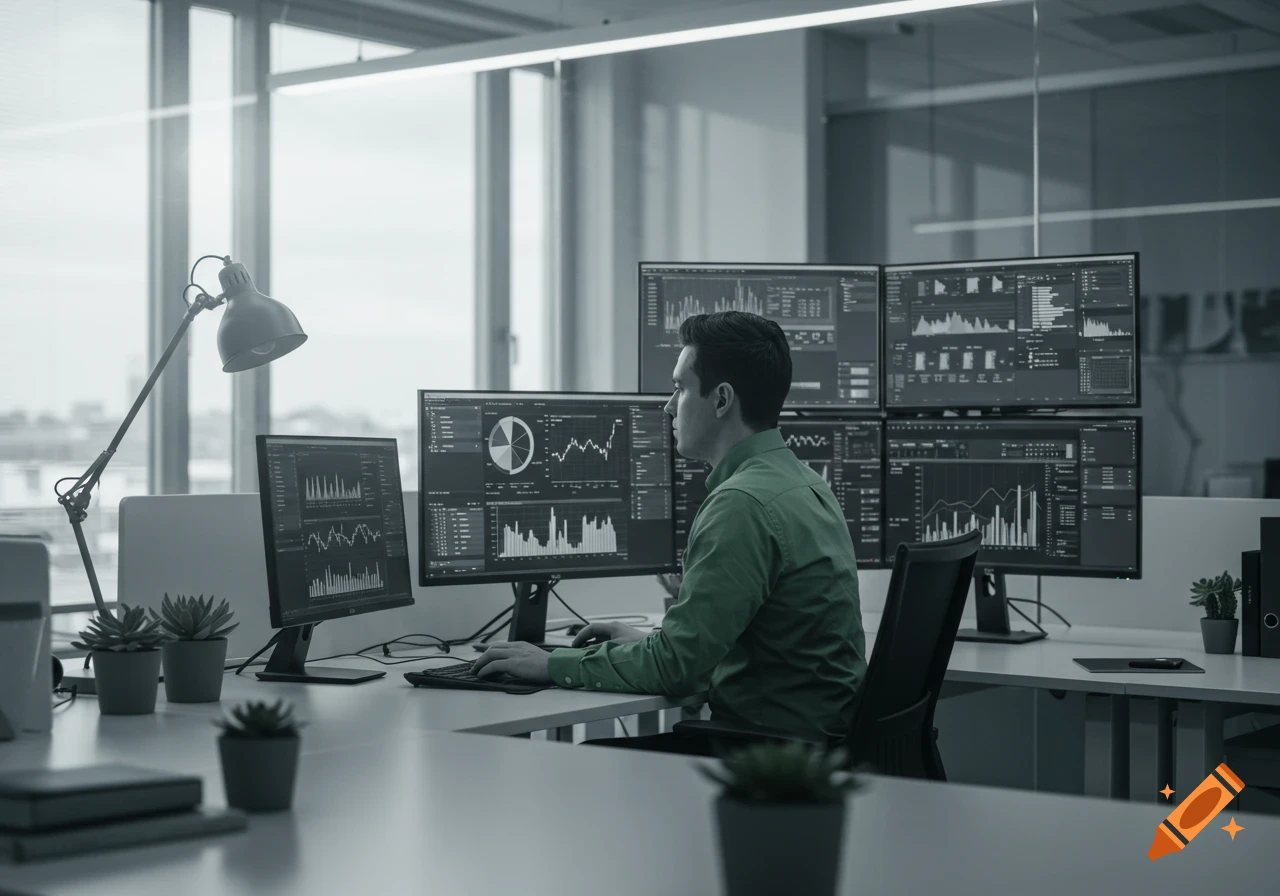 Two young women happily looking at data dashboards on a laptop in an ...