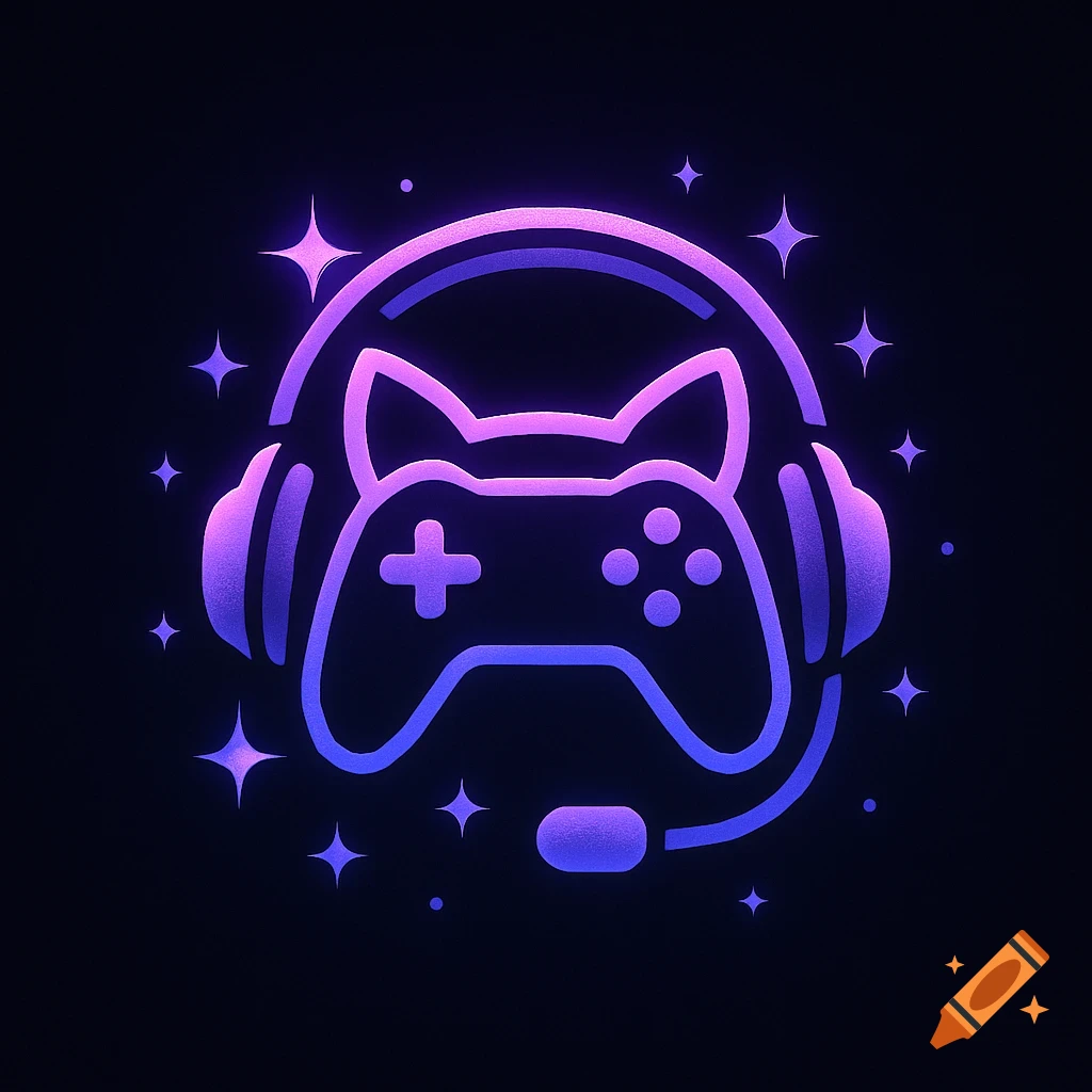 A stylized neon purple and blue gaming controller with cat ears wearing ...