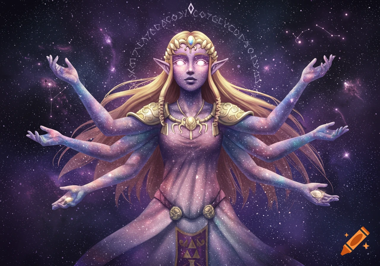 A blonde, six-armed Princess Zelda, with a body like a starry galaxy ...