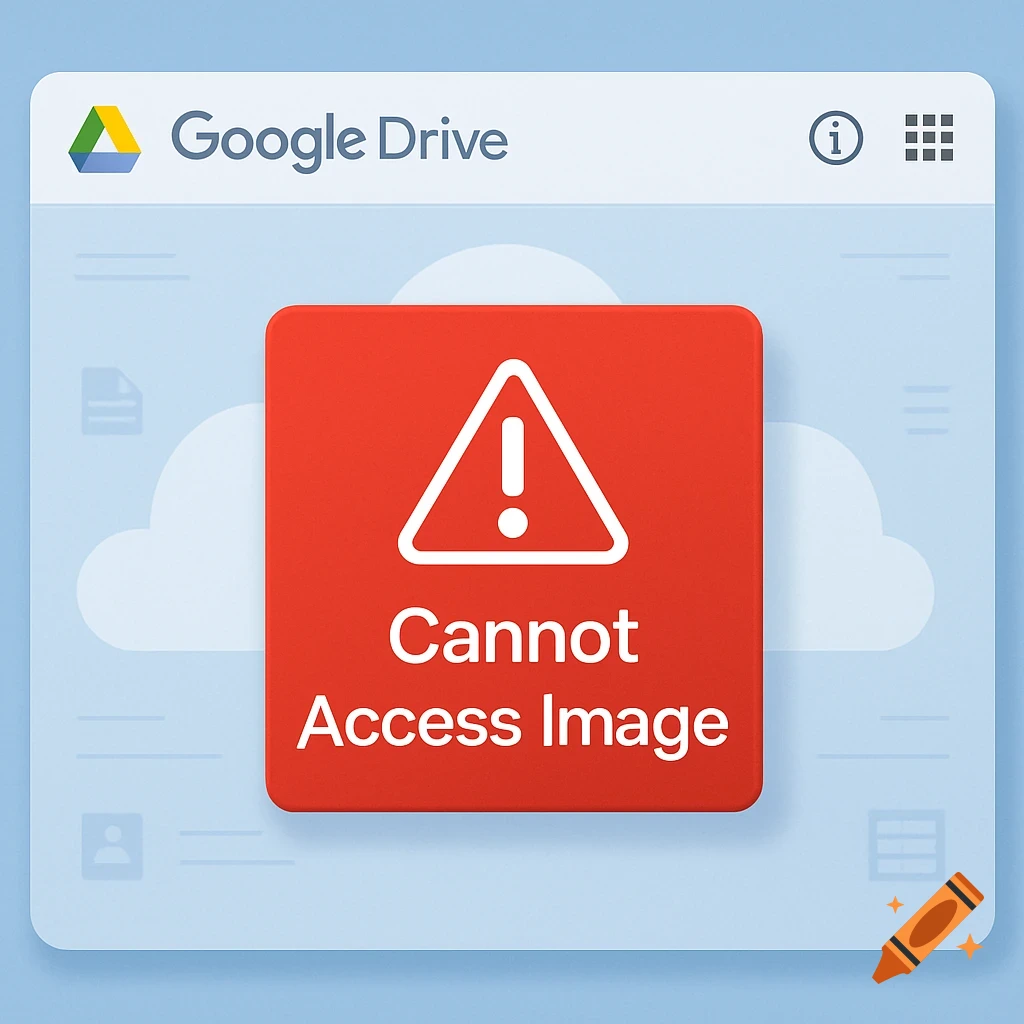 A stylized digital interface displaying a Google Drive error message ...