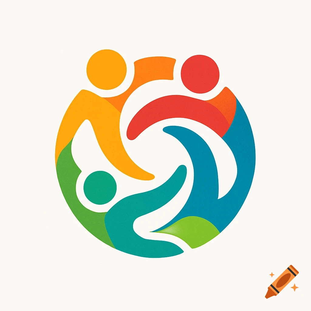 Abstract logo of two green and orange intertwined figures forming a ...