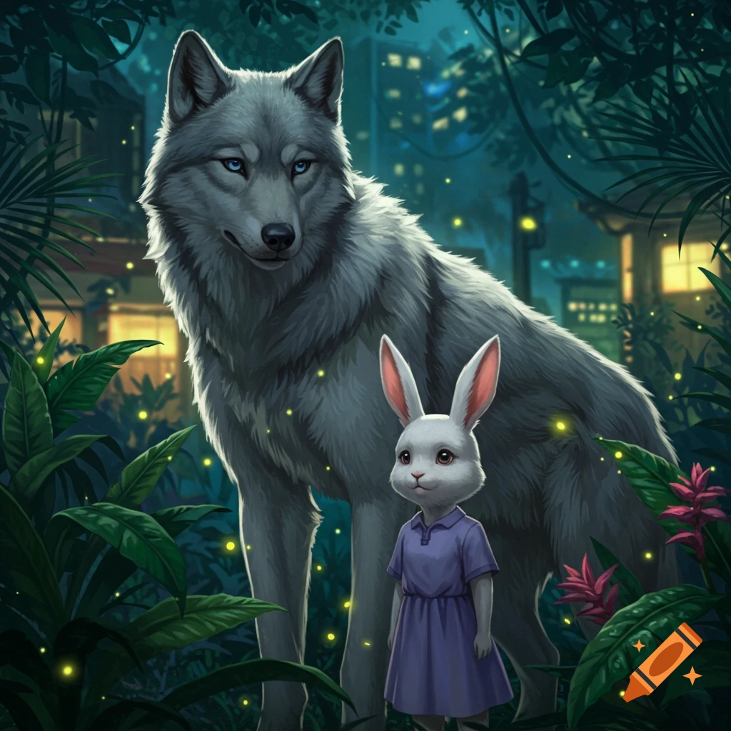 A red fox-like cartoon character stands over a crying blonde girl ...