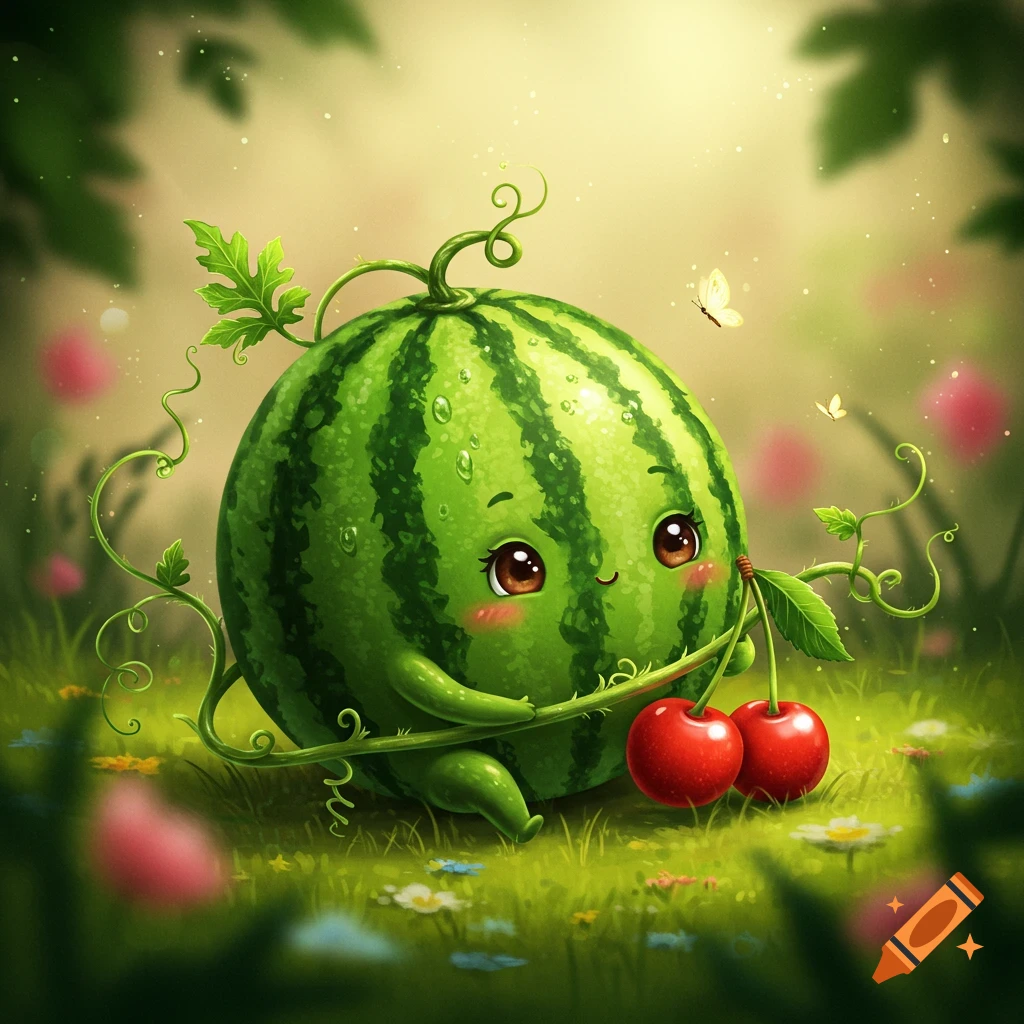 Two cute 3D cartoon peaches with faces, winking and smiling, under a ...