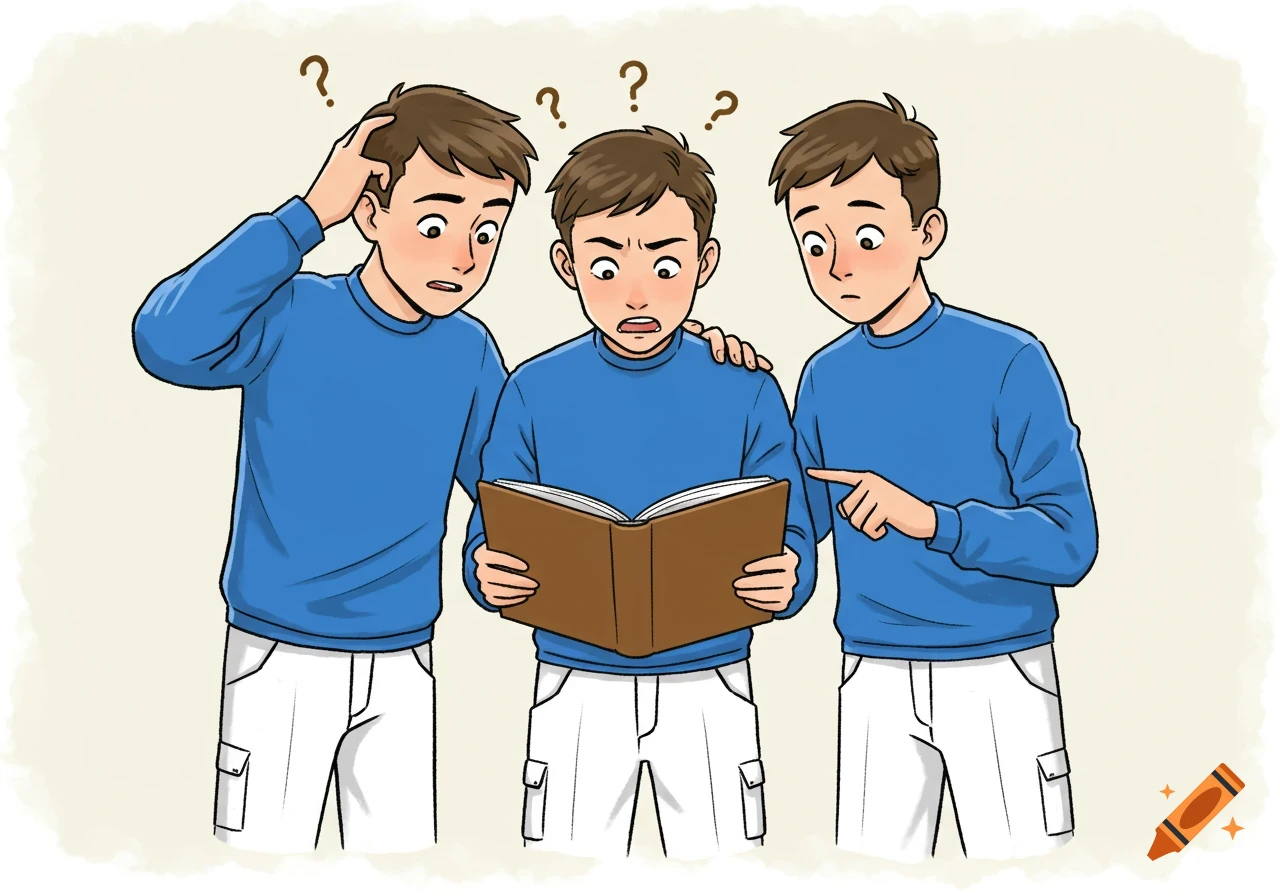 Two stick figures on a white background, one thinking with a question ...