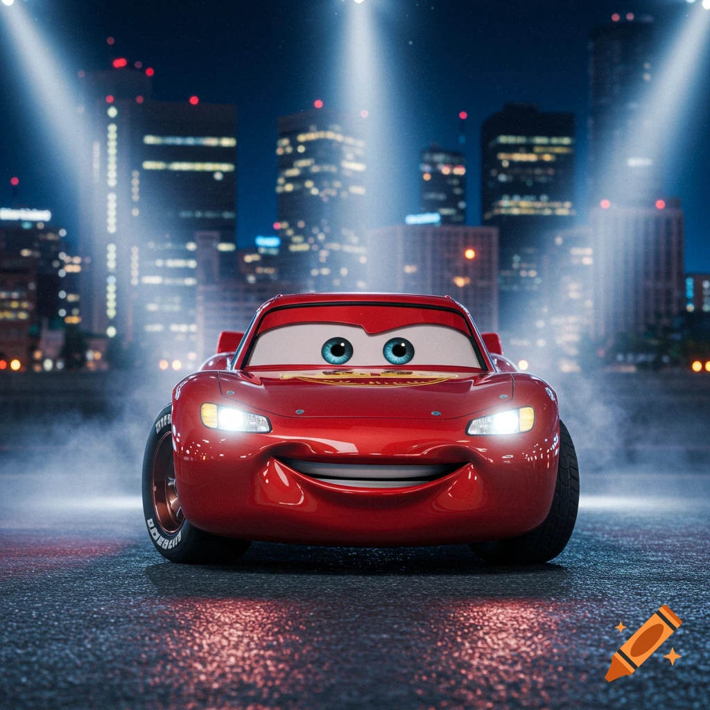 Lightning McQueen and Tow Mater in a busy city street with other ...