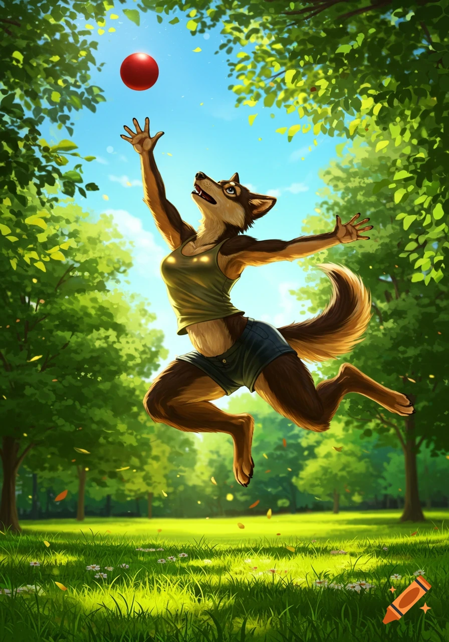 A stylized illustration of an anthropomorphic wolf-like creature in a ...