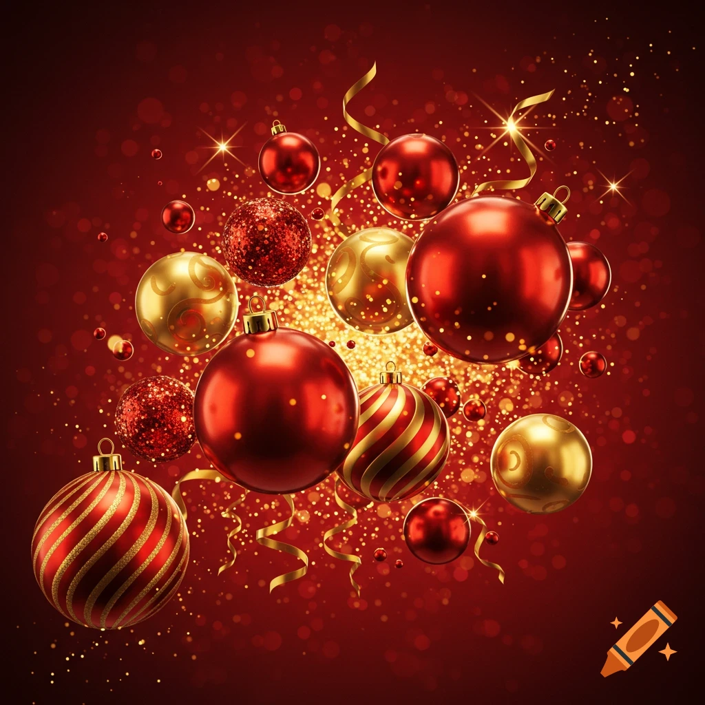 A corner border of white and silver Christmas ornaments, snowflakes, and beads against a ...