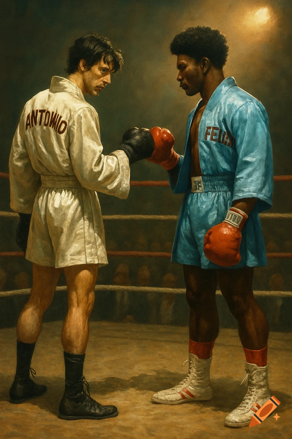 Ultra stylized illustration of two boxers fighting in a ring, one ...