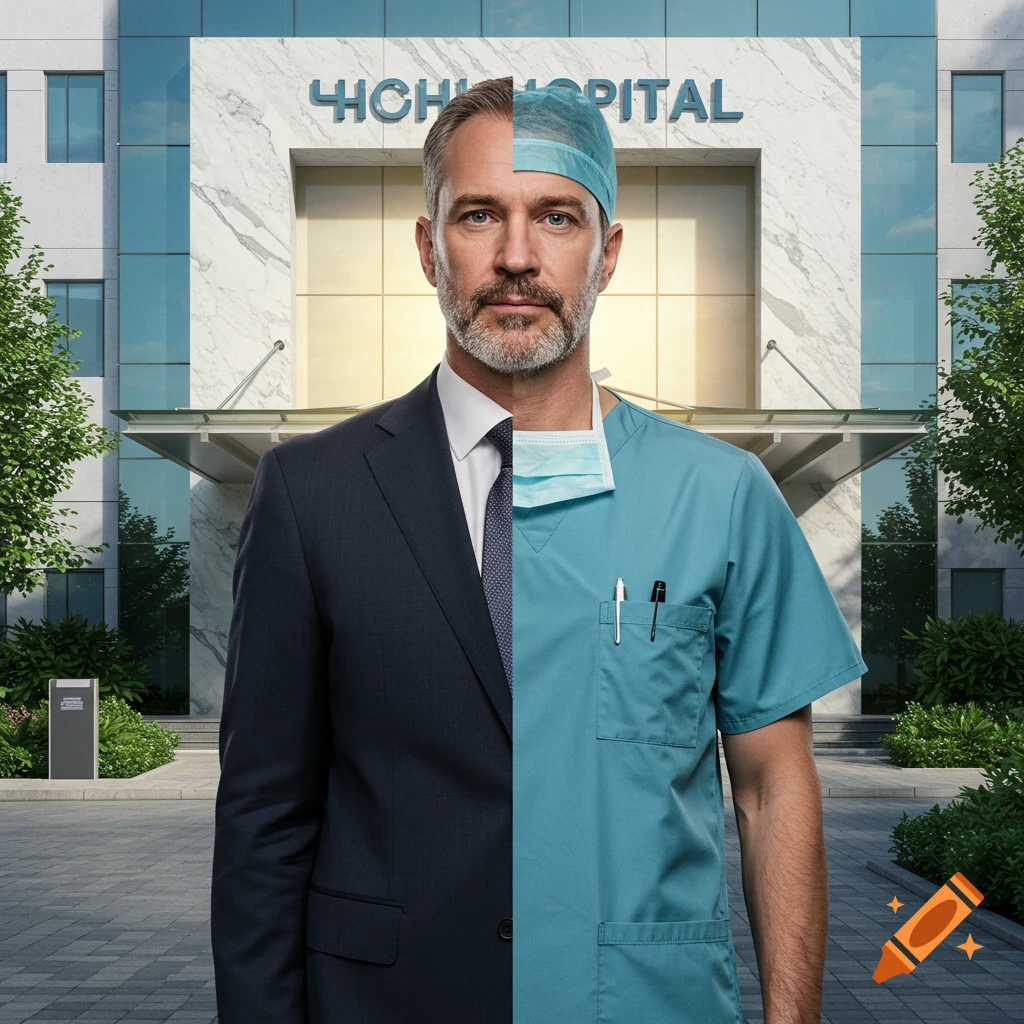 Photorealistic portrait of a man, split down the middle, half in a ...