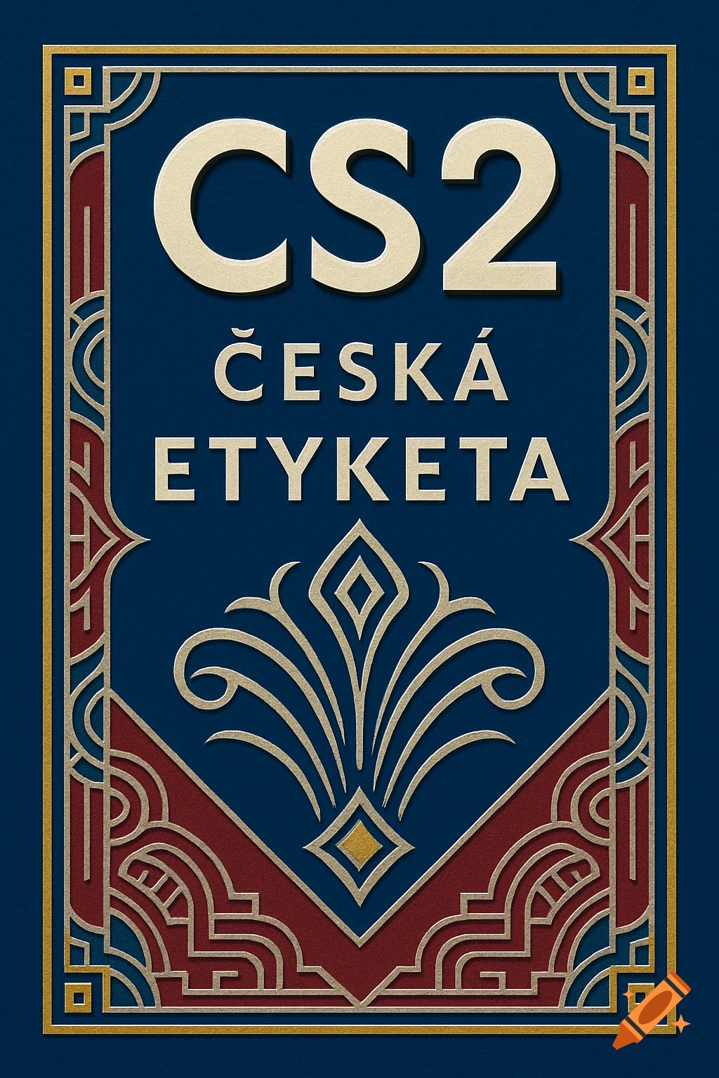 An elegant Art Deco label with gold, red, and blue patterns and the ...