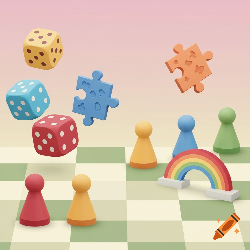A colorful vector illustration of board game pieces, including red ...