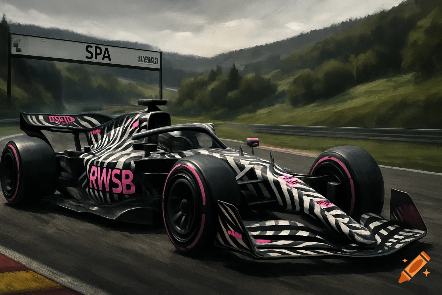 Formula 2 female driver celebrating her first Grand Prix win on Craiyon