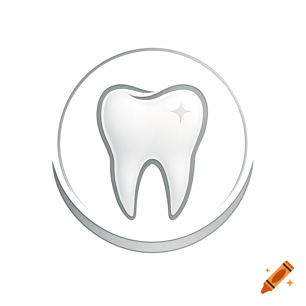 Minimalist emblem of a sparkling white tooth within a grey circle on a ...