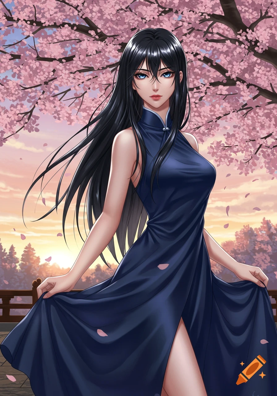 An anime woman with long pink hair and red eyes, pale skin, wearing a ...