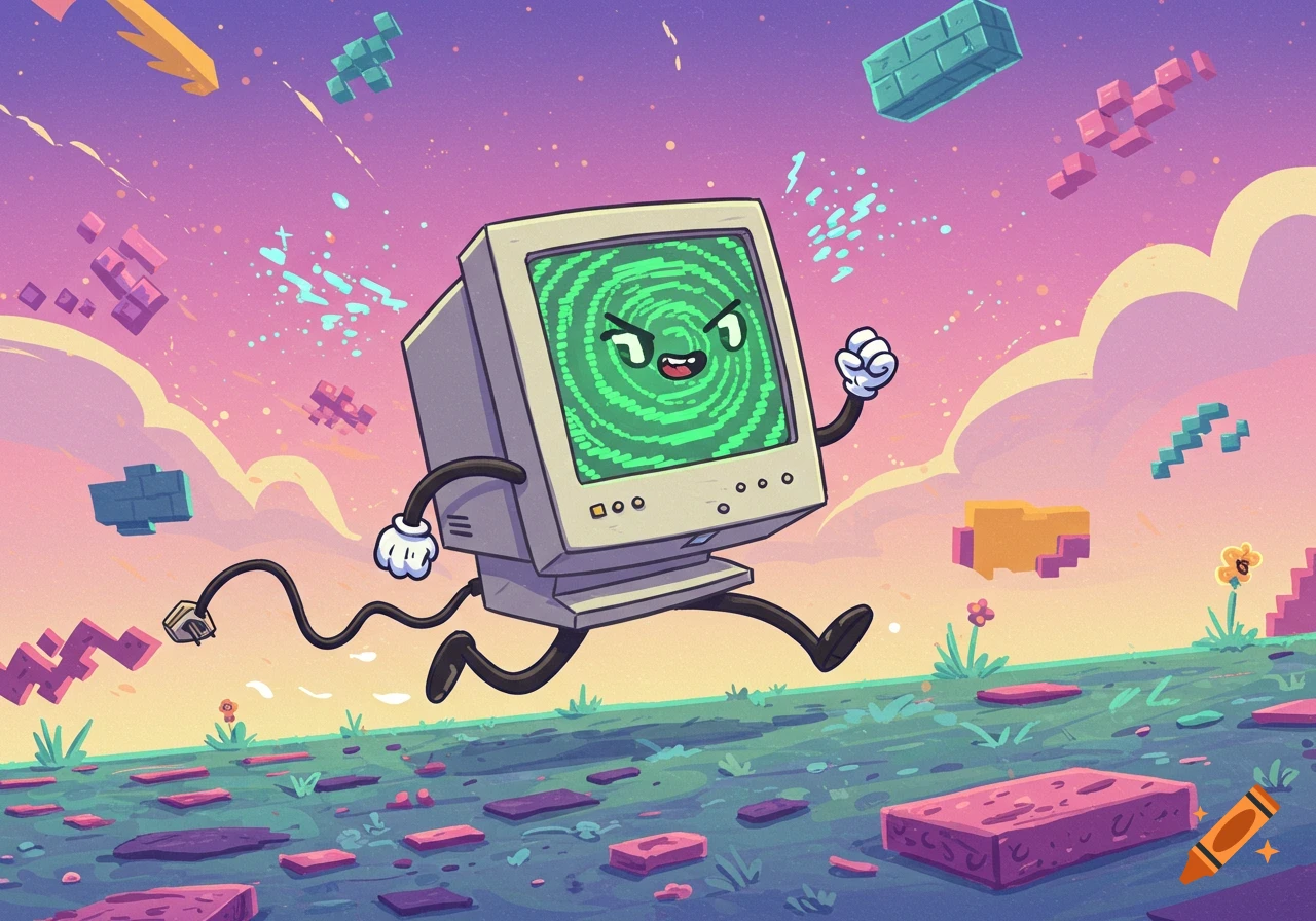 A minimalist illustration shows a red trampoline under a blue sky with ...