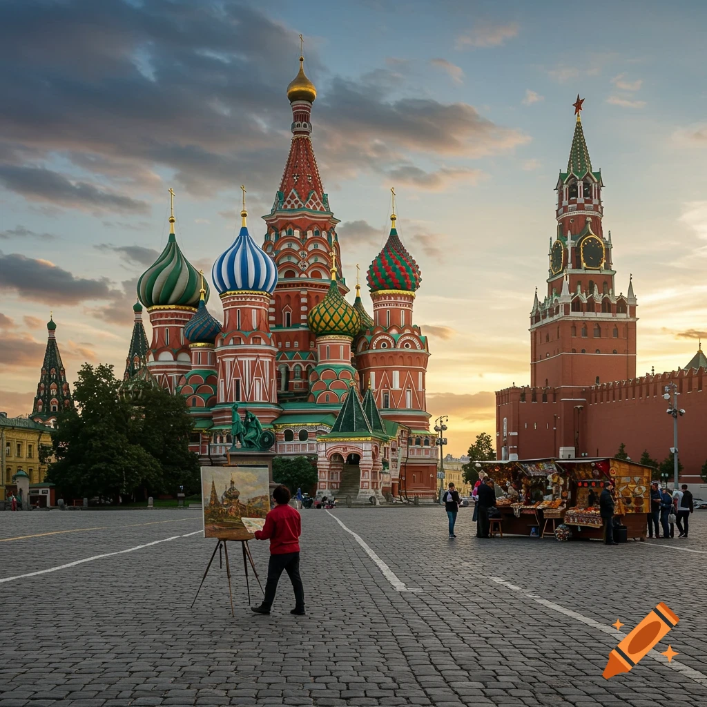 Photorealistic image of St. Basil's Cathedral and Spasskaya Tower at ...