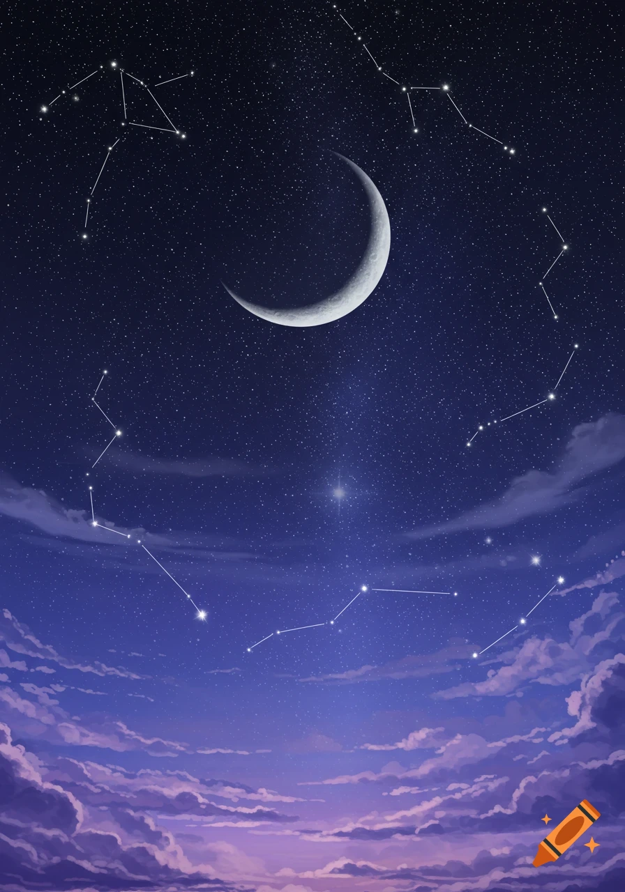 Cartoon night sky with shining stars forming constellations, fluffy ...