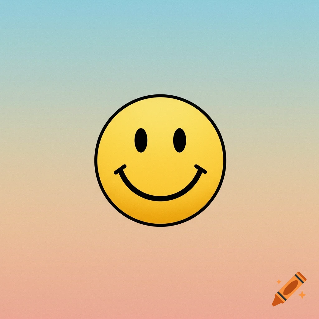A classic yellow smiley face with black oval eyes and a curved black ...