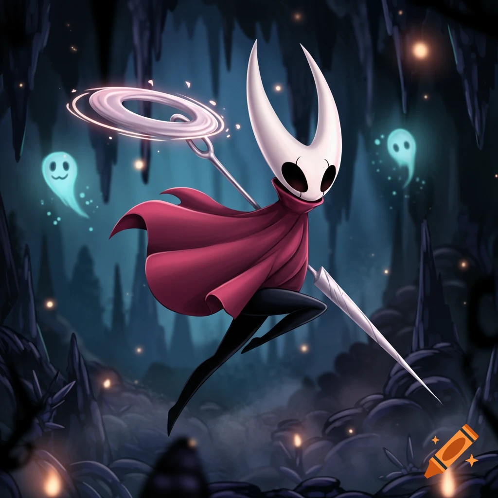 Hornet from Hollow Knight, a white-masked character with a red cloak ...