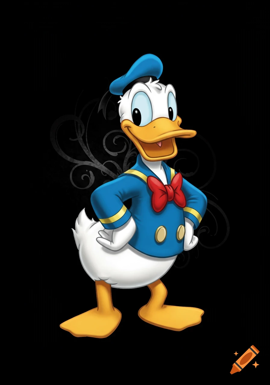 Donald Duck in his classic sailor suit and hat, standing with hands on ...