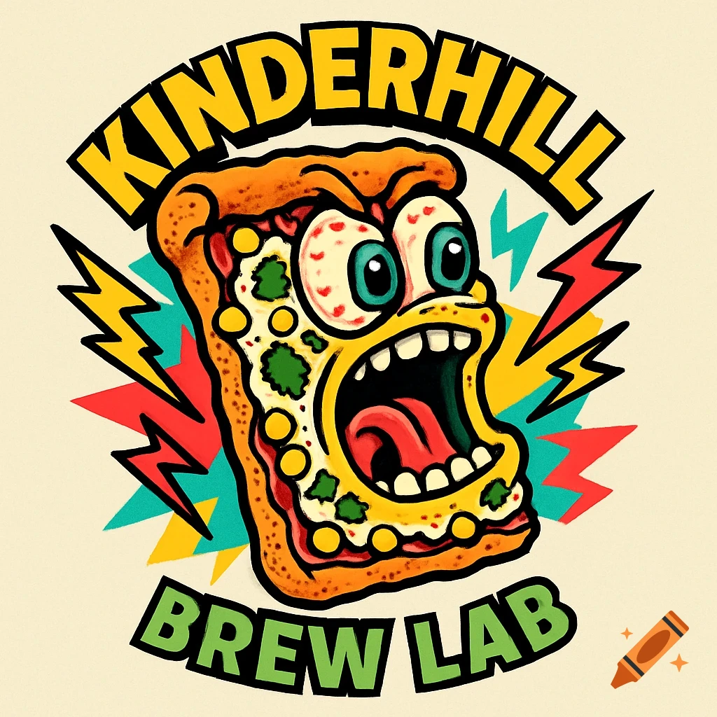 Cartoon logo for KinderHill Brew Lab featuring a screaming Detroit ...