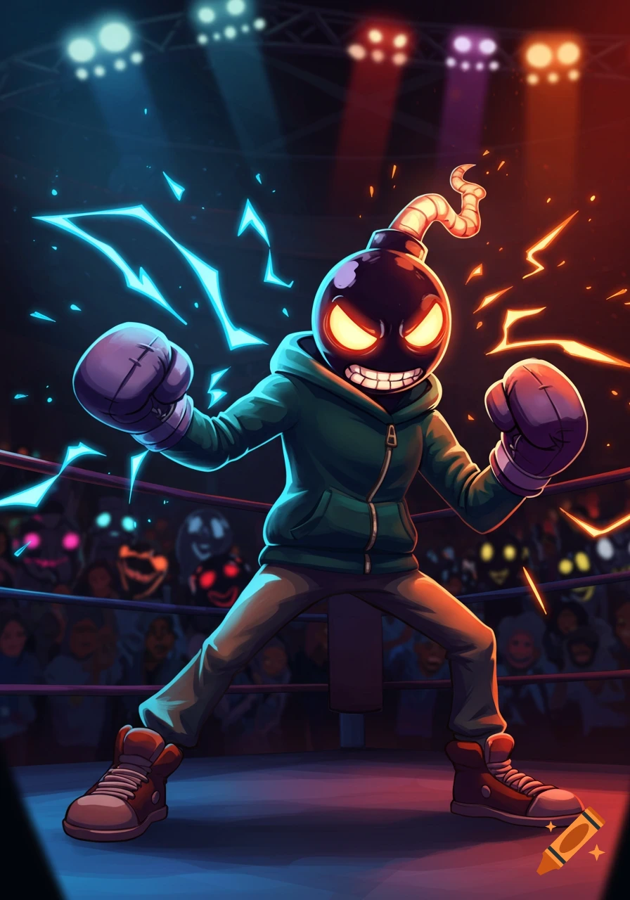 A cartoon bomb-headed character named Whitty in a green hoodie and ...