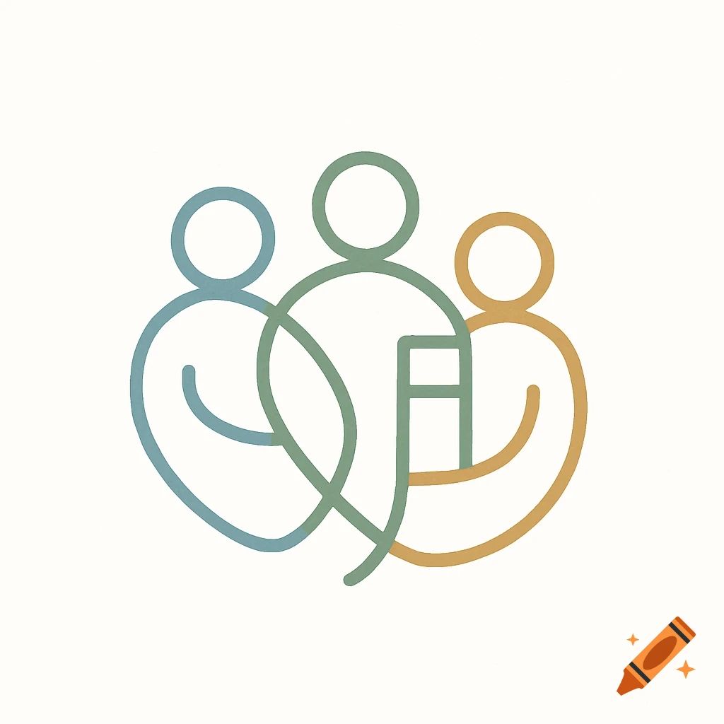 A minimalist line-art logo of three interconnected, stylized figures in ...
