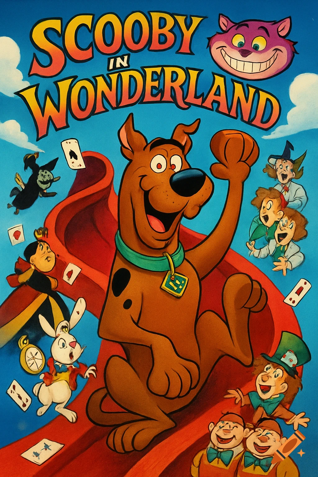 Scooby-Doo on a red slide with Alice in Wonderland characters ...