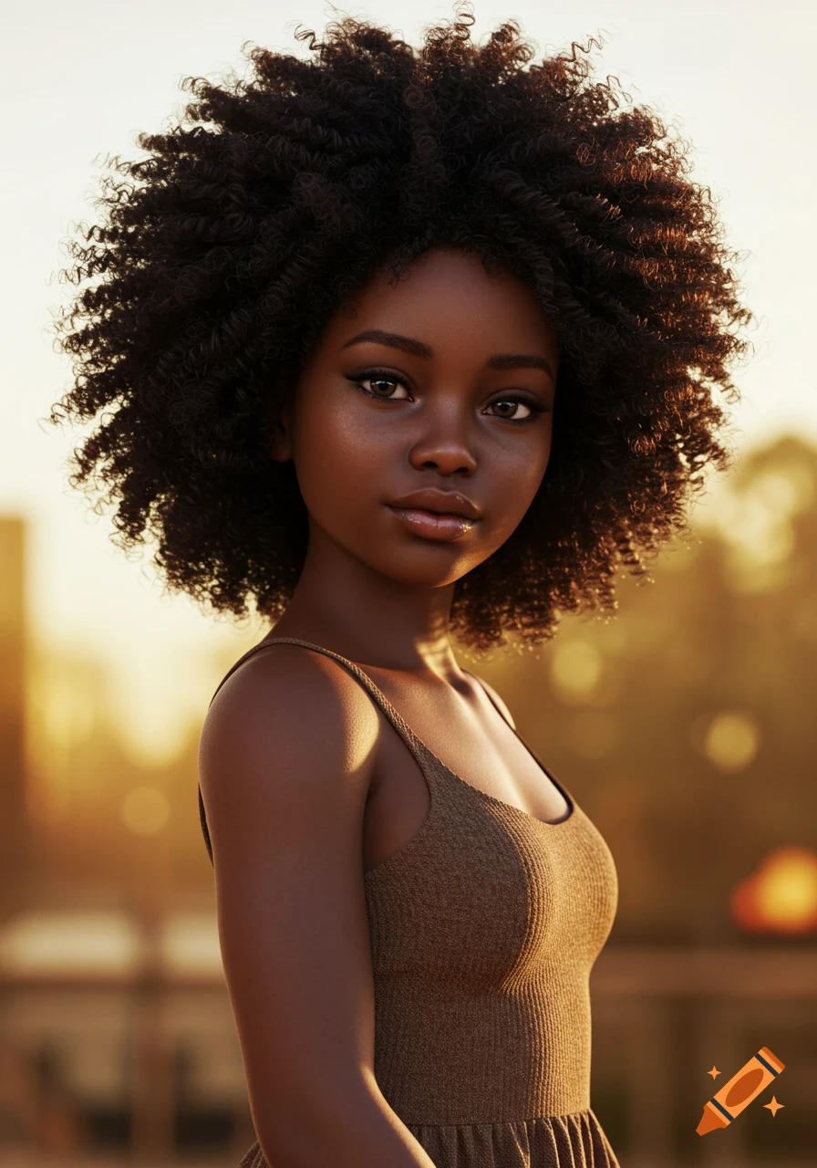 Photorealistic portrait of a young Black woman with Afro-textured hair ...