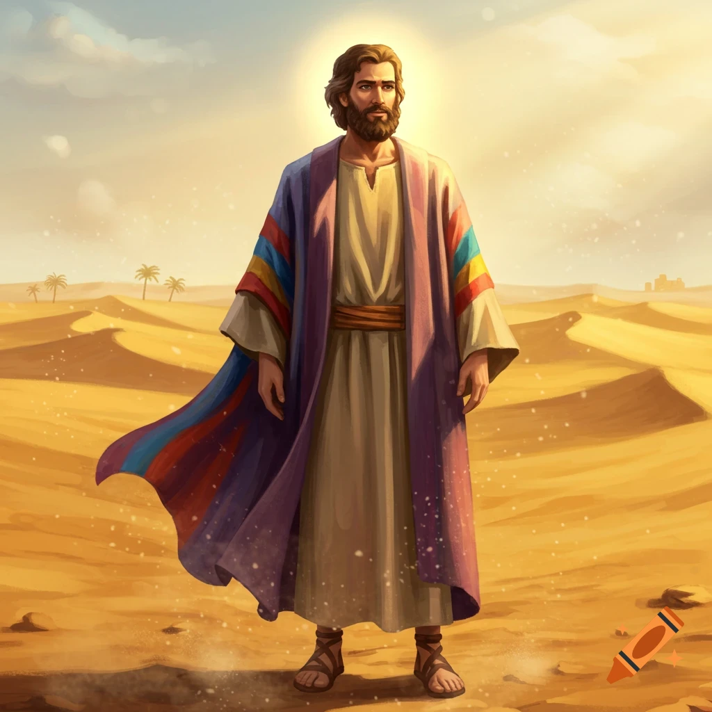 An illustrative depiction of a bearded man resembling Joseph, wearing a ...