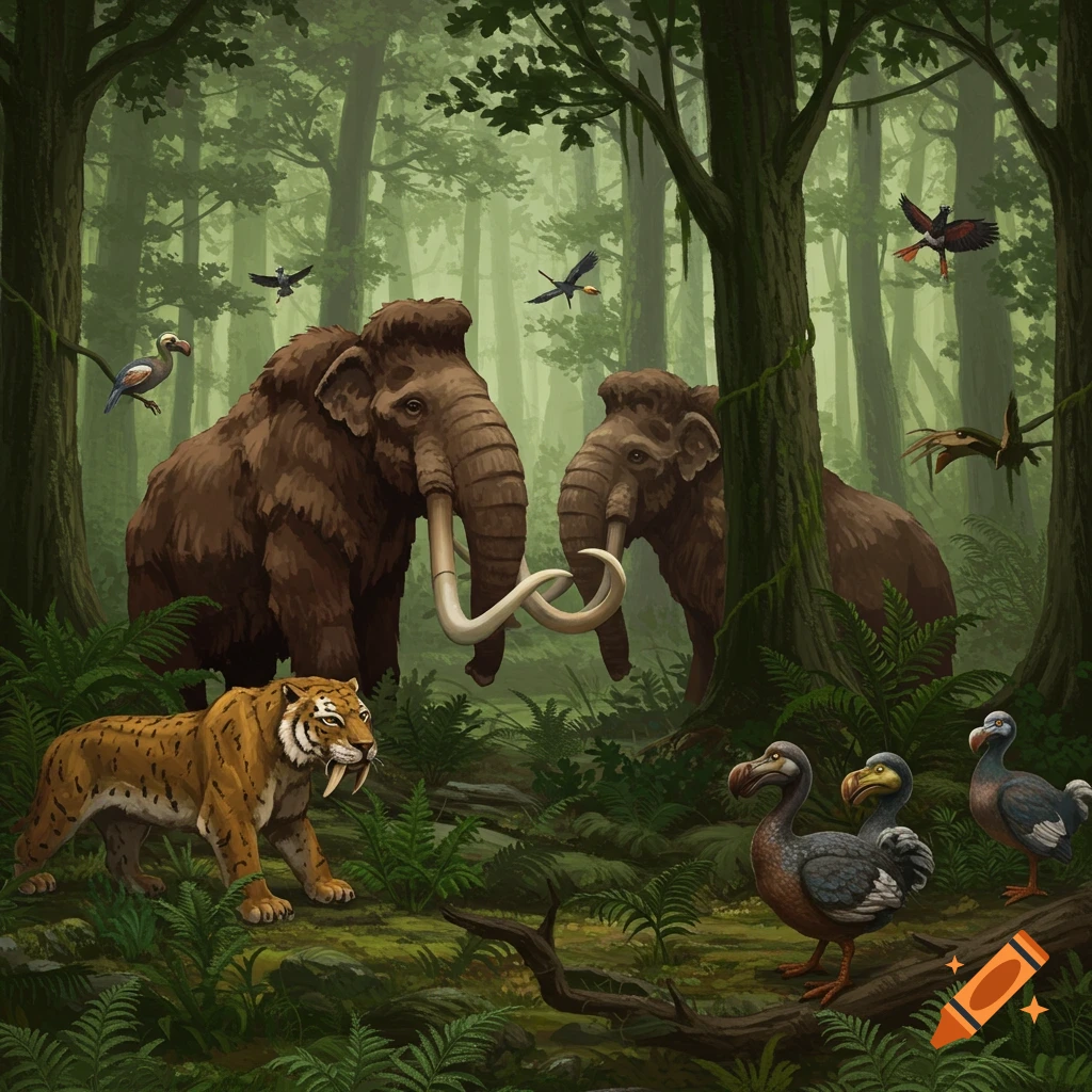 Two woolly mammoths, a saber-toothed tiger, three dodos, and other ...
