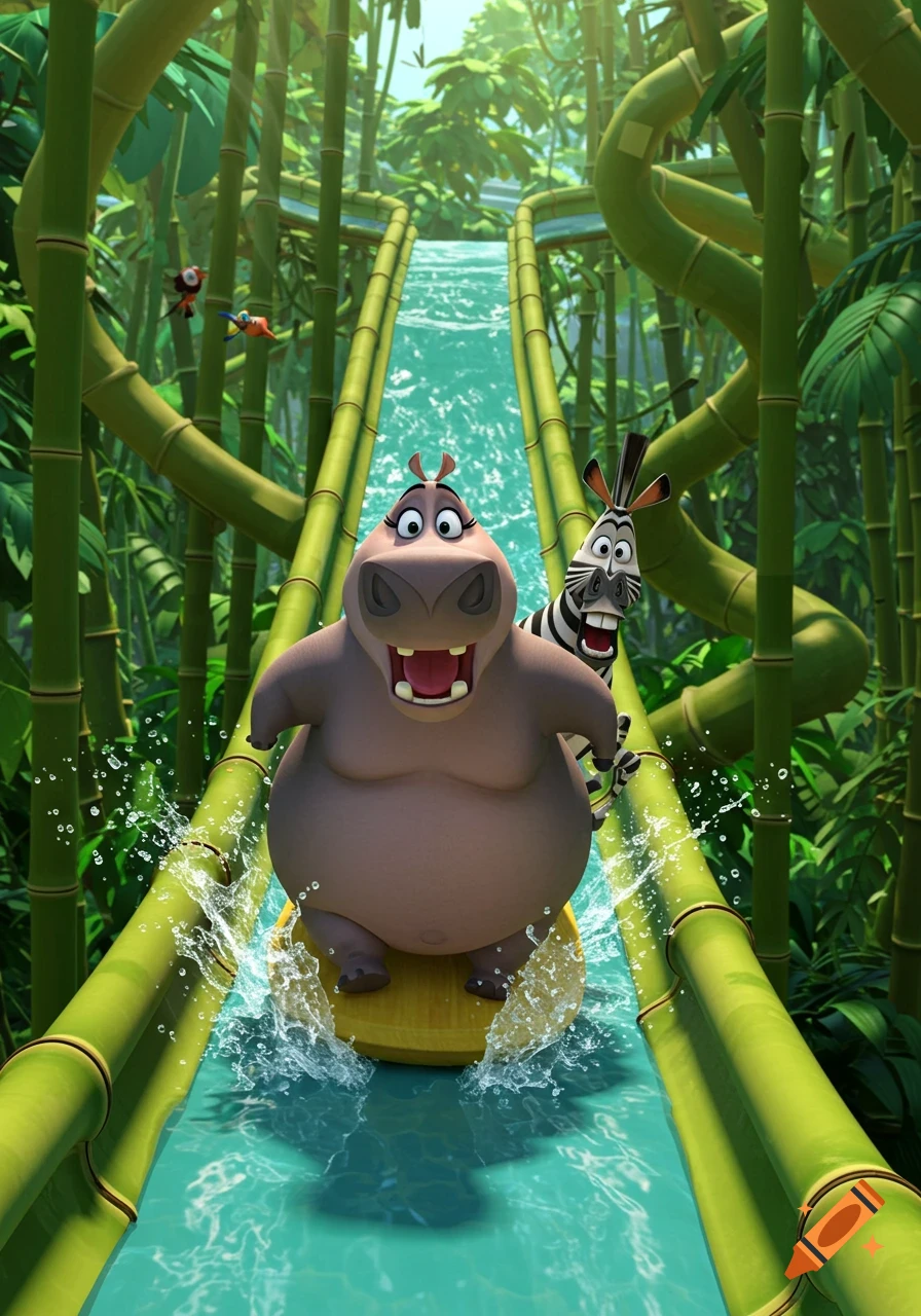 Gloria the hippo and Marty the zebra from Madagascar excitedly ride a ...