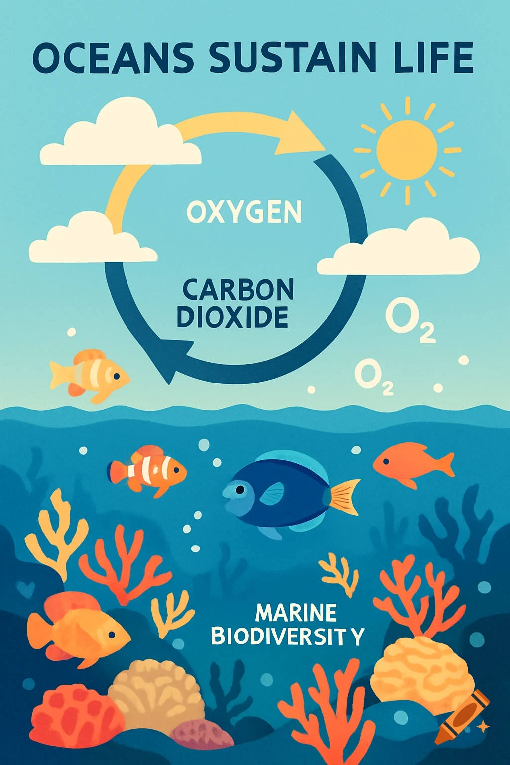 An infographic showing how oceans sustain life with fish, coral reefs ...