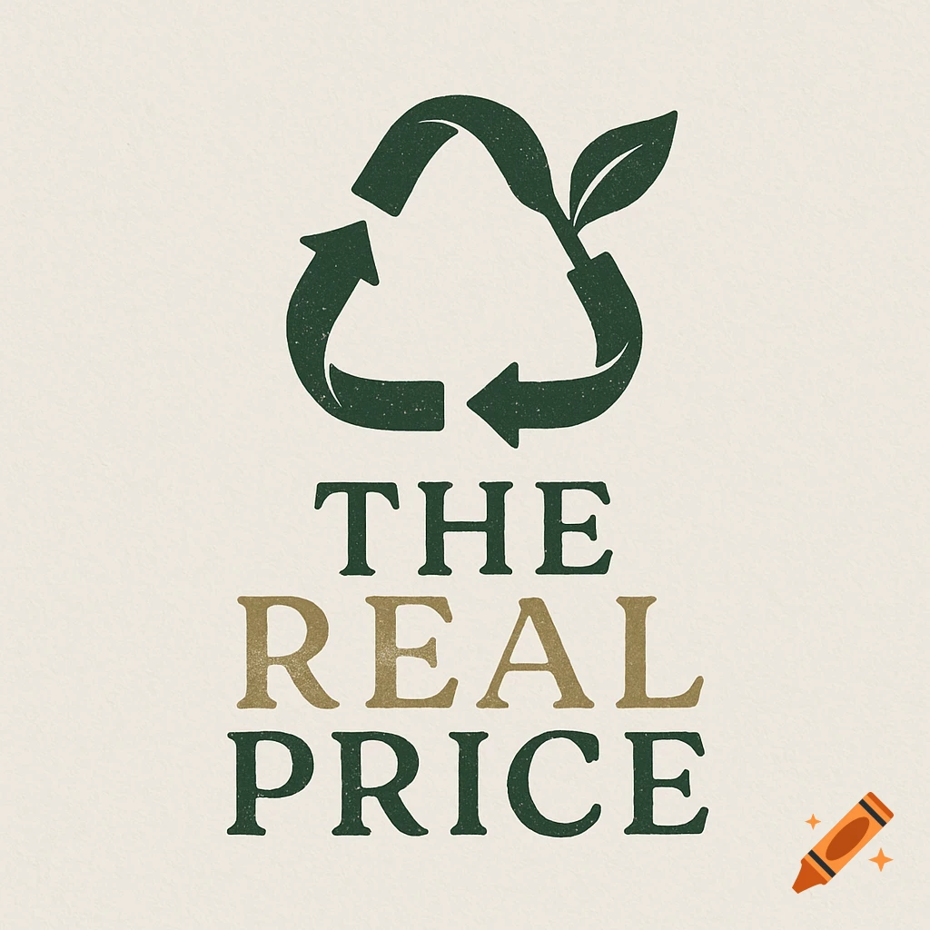 Logo for 'The Real Price' anti-fast fashion company, featuring a green ...