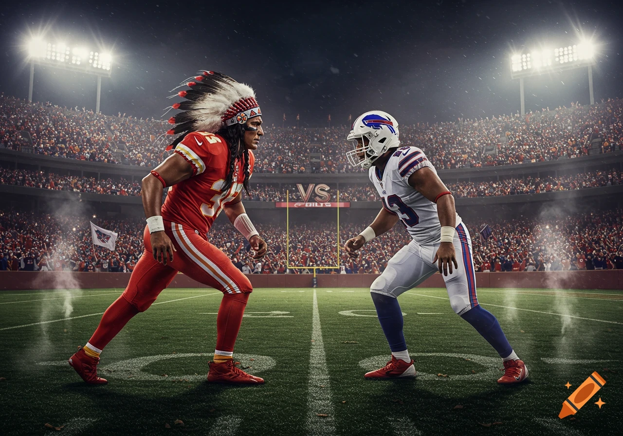 Two football players, one dressed as a Native American Chief and the ...