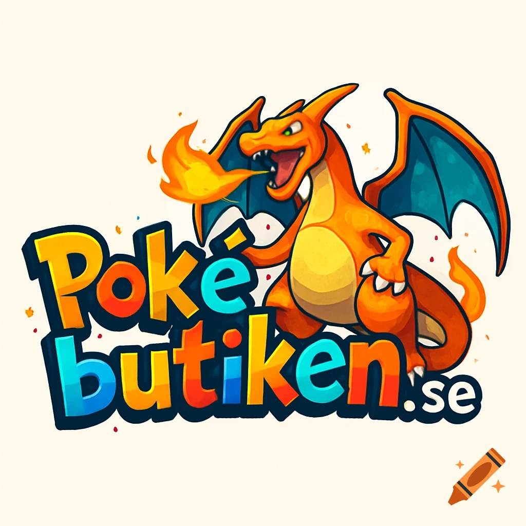 Colorful logo for Pok mébutiken.se featuring Charizard breathing fire ...