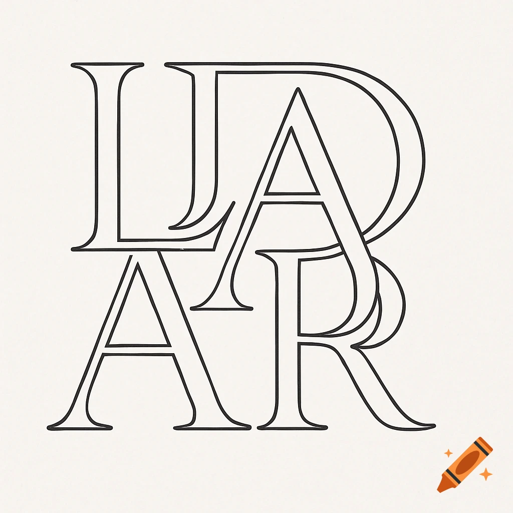 Intertwined line art letters L, D, A, A, R forming a minimalist design ...